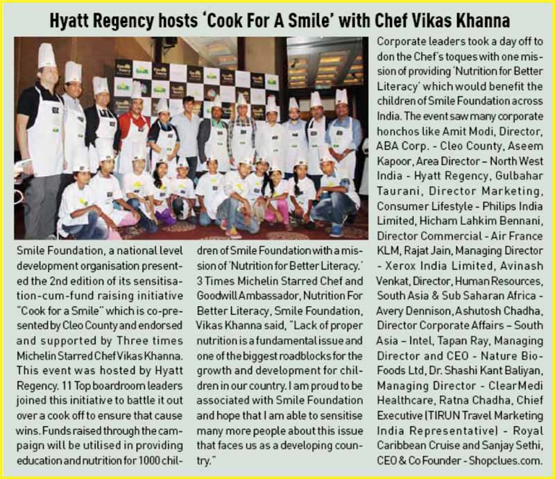 Hyatt Regency hosts ‘Cook for a Smile’ with Chef Vikas Khanna - Smile ...