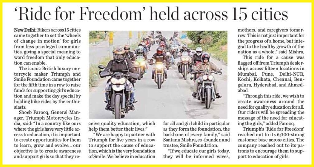 'Ride for Freedom' held across 15 cities - Smile Foundation